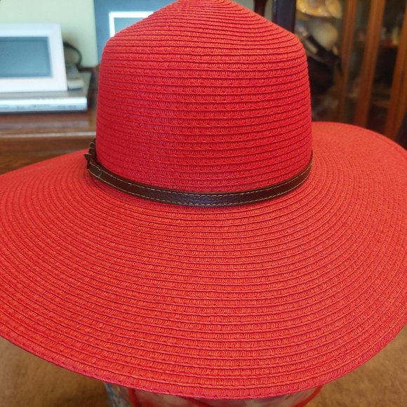 Accessories | Red Straw Hat With Black Band | Poshmark